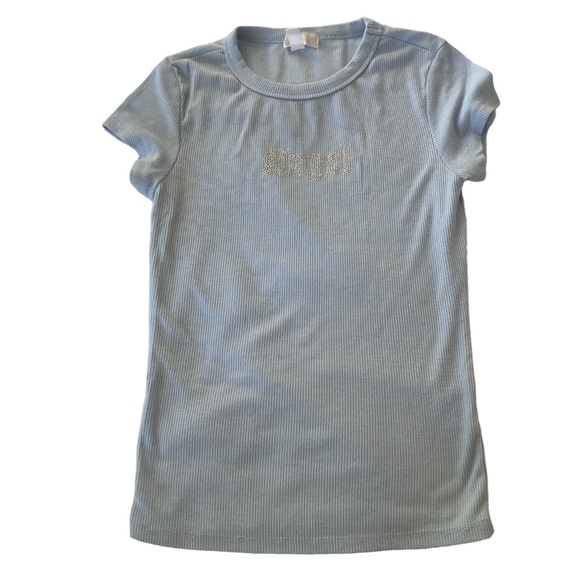 Tops | Small Baby Blue Angel Tee With Diamonds | Poshmark